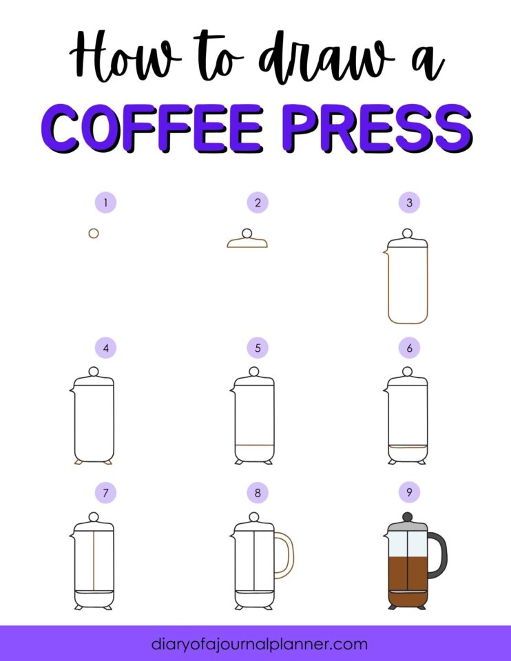 How to Draw A Coffee Press – Easy Coffee Press Drawing To Try