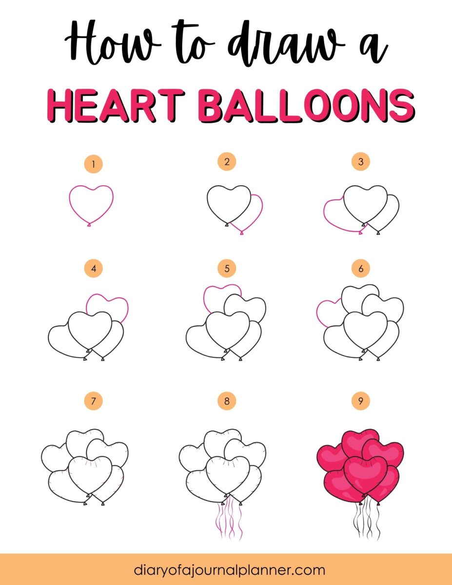 How To Draw Heart Balloons- Easy Valentines Balloons Drawing To Try