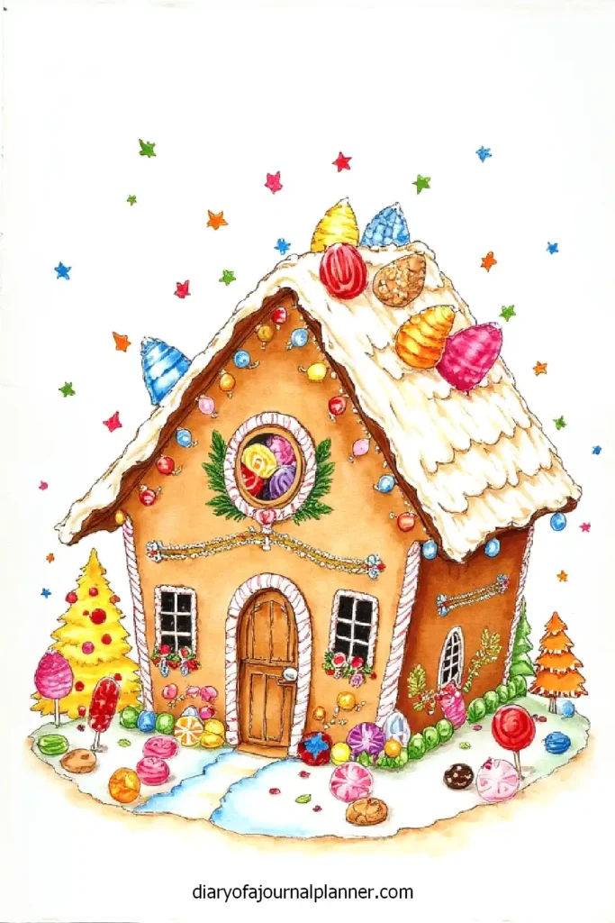 Whimsical Watercolor Gingerbread Houses for Holiday Journals