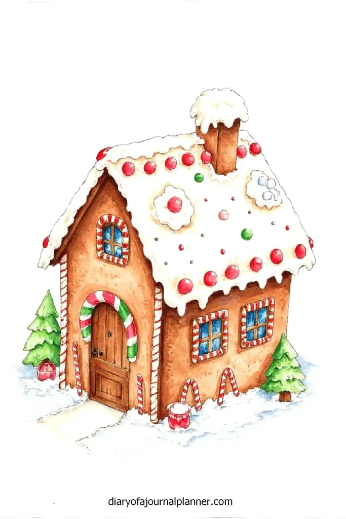 Whimsical Watercolor Gingerbread Houses for Holiday Journals