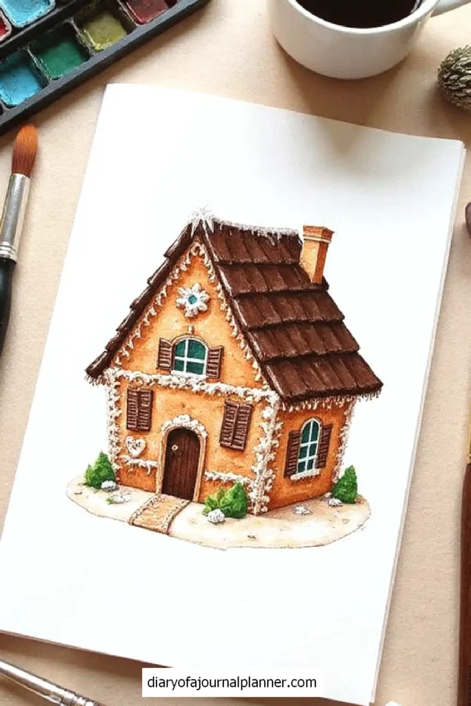 Whimsical Watercolor Gingerbread Houses for Holiday Journals
