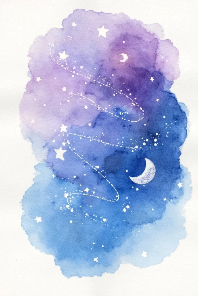 Watercolor Galaxy Ideas + stars and moons