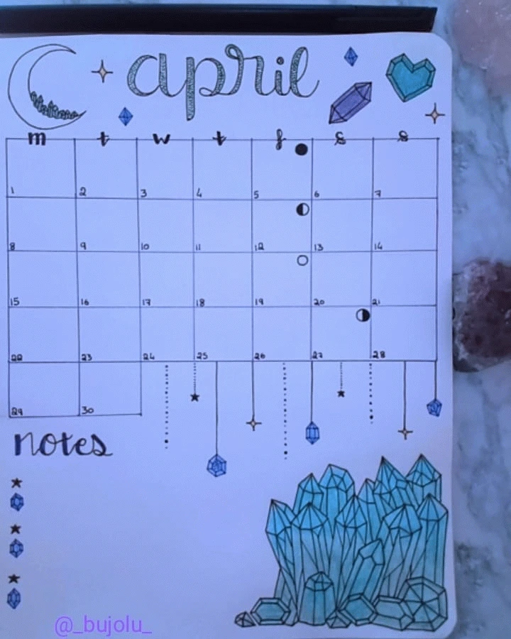 Crystals and Gemstone Bullet Journal Layouts With a Calm, Magical Feel