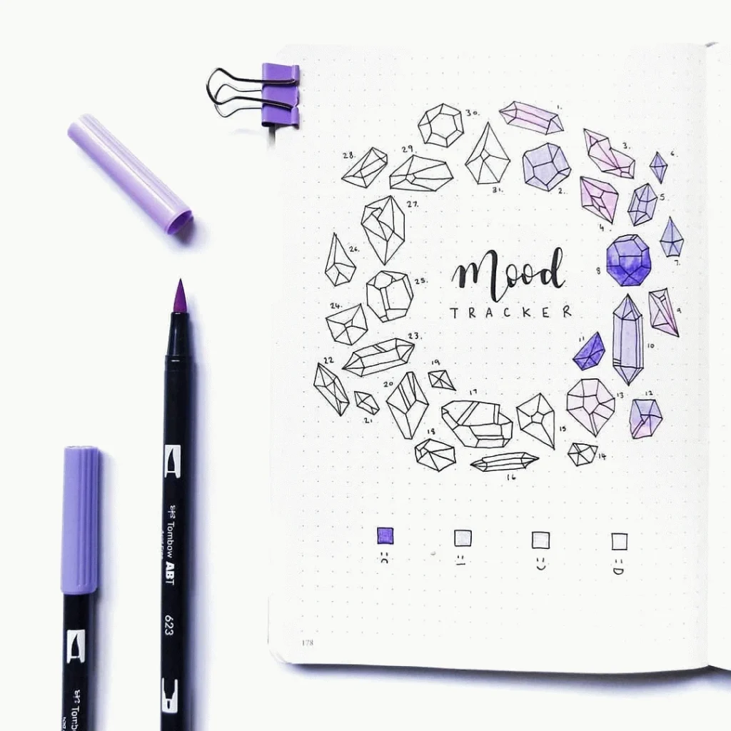 Crystals and Gemstone Bullet Journal Layouts With a Calm, Magical Feel
