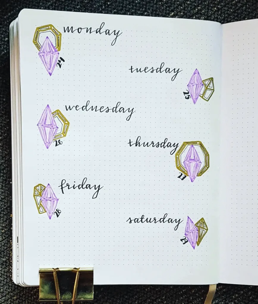 Crystals and Gemstone Bullet Journal Layouts With a Calm, Magical Feel