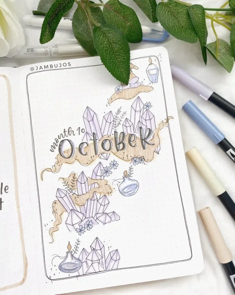 Crystals and Gemstone Bullet Journal Layouts With a Calm, Magical Feel