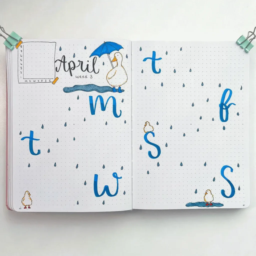 Umbrella-Themed Bullet Journal Layouts for Cozy, Rainy-Day Vibes